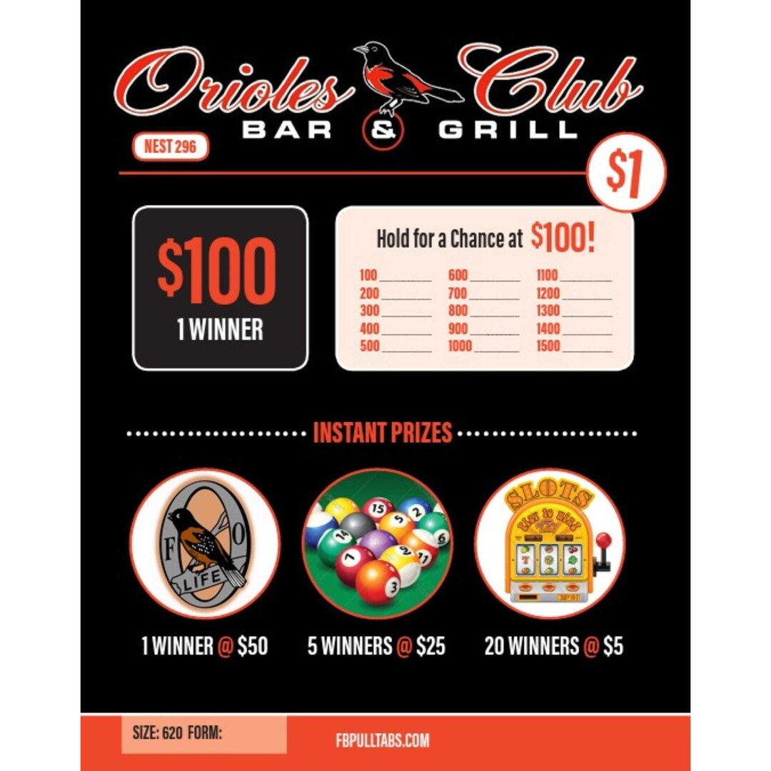 Orioles Club is a One-window Pull Tab Game With 620 Tickets at 1.00 ...