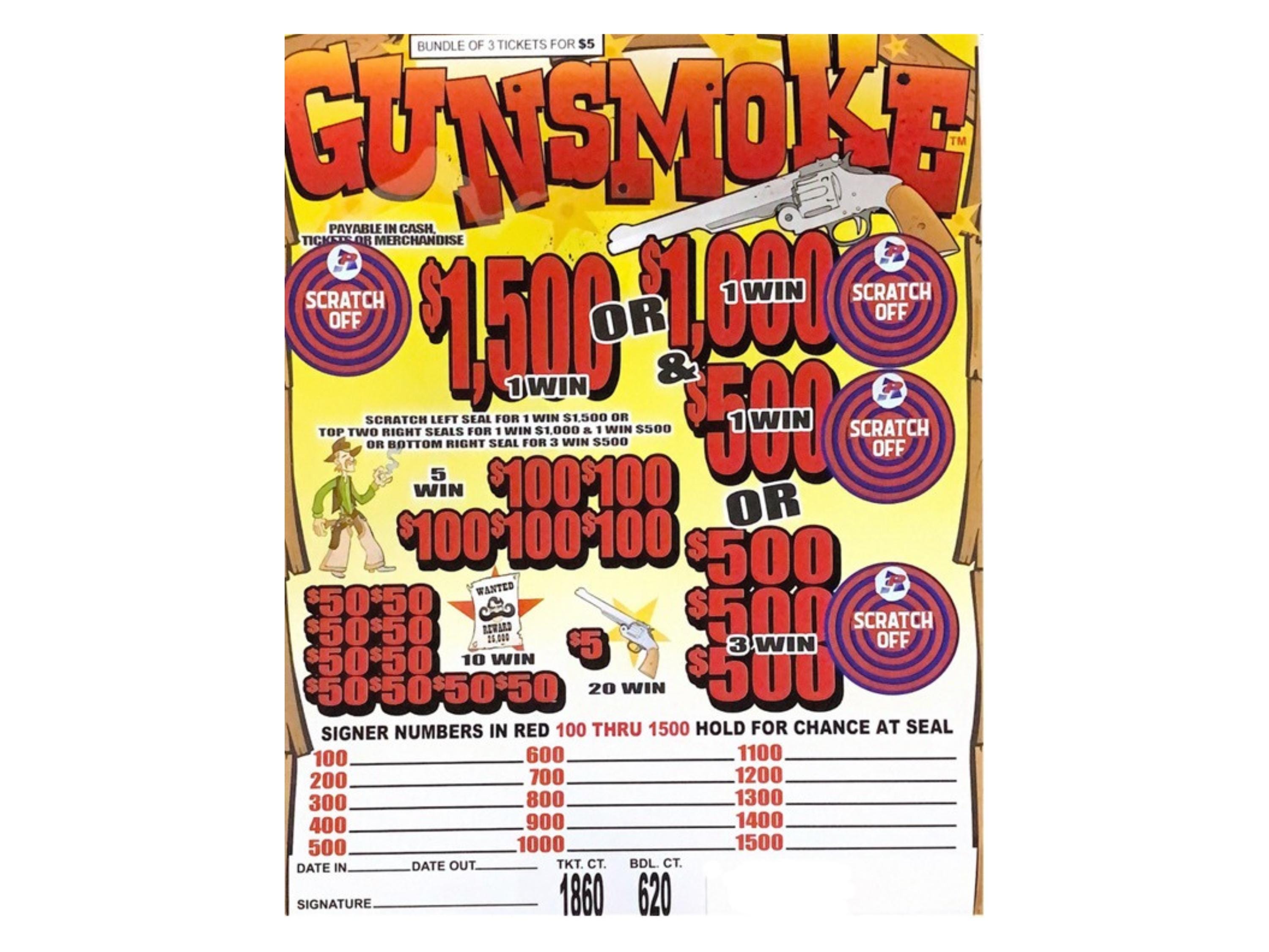 Gunsmoke Tip Jar 5 Point Jar Ticket Pull Tab Multi-seal Game - Etsy