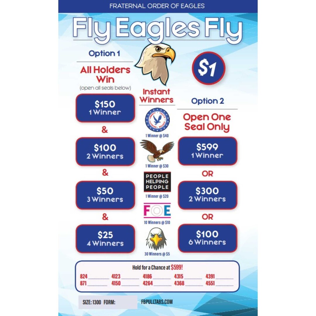 Fly Eagles Flyis a One-window Pull Tab Game With 1,300 Tickets at 1 ...