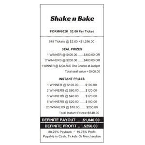 Shake N Bake is a One-window, Pull Tab Game With 648 Tickets at 2.00 ...