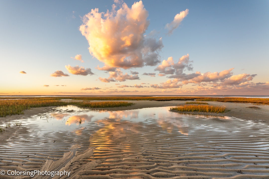 Cape Cod Brewster Flats Low Tide at Sunset, Lit Clouds, Photograph - Etsy