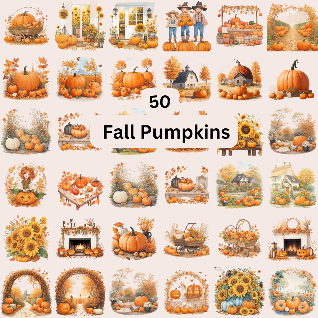 Vintage Fall Pumpkin Clipart - Autumn Pumpkin Graphics - Digital ...