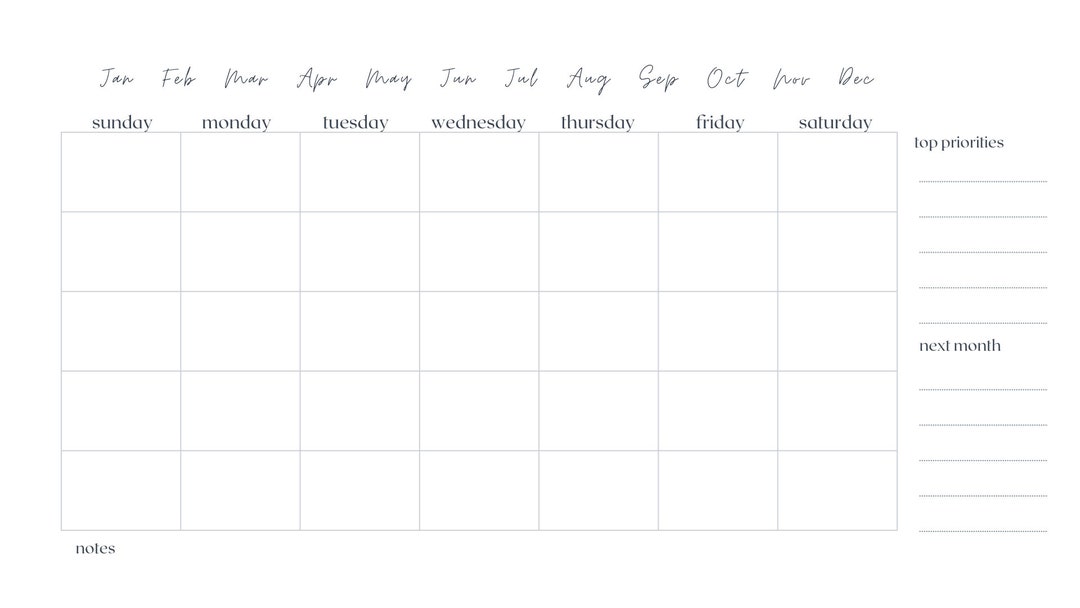 Universal Wall Calendar / Dateless Calendar / Printable Wall Calendar ...