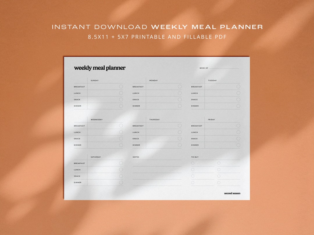 Minimalist Weekly Meal Planner Printable Template, Weekly Food Planner ...