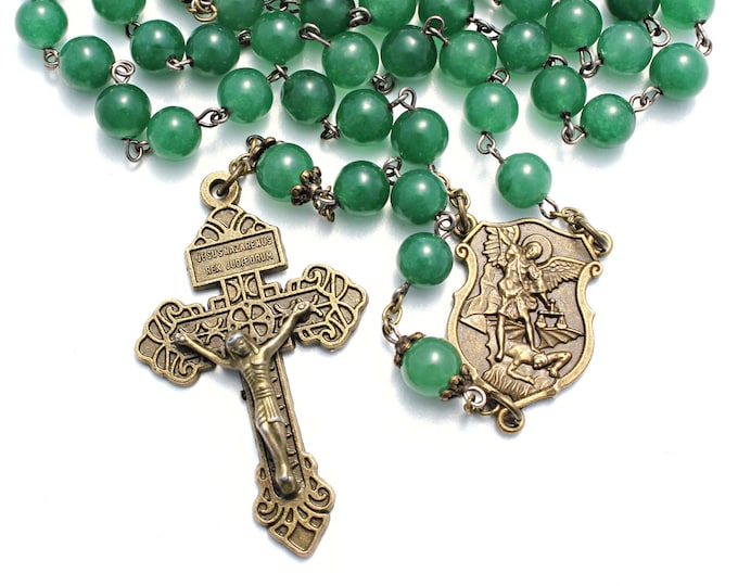 Saint Michael Green Jade Rosary | Saint Michael | Pardon Crucifix ...