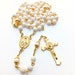 White Shell Miraculous Medal Rosary Saint Benedict Crucifix Gold ...