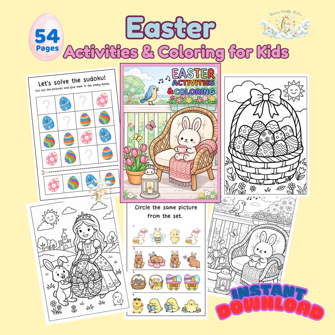 54-page Easter Activity and Coloring Book for Kids, Toddlers (digital ...