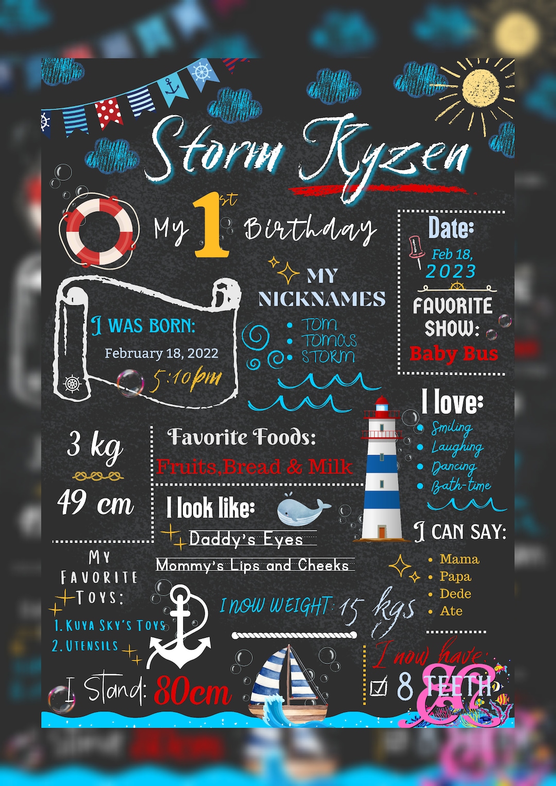 Digital Sintra Board Milestone Layout Nautical Theme Birthday - Etsy