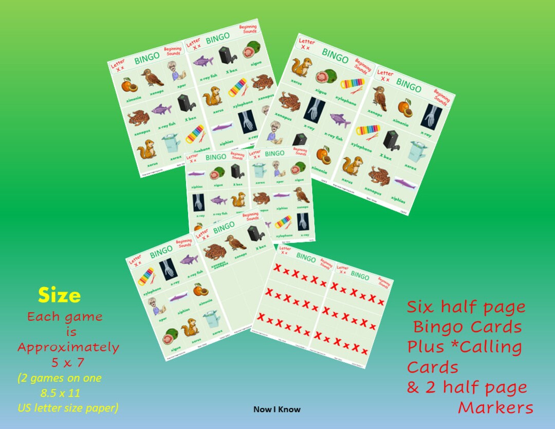 Bingo Game Letter X X Beginning Sounds Words Pictures Daycare Preschool ...