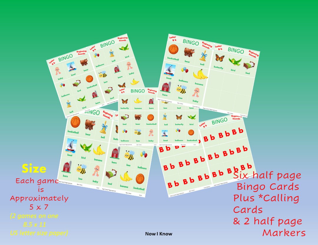 Bingo Game Letter B B Beginning Sounds Words Pictures Child - Etsy
