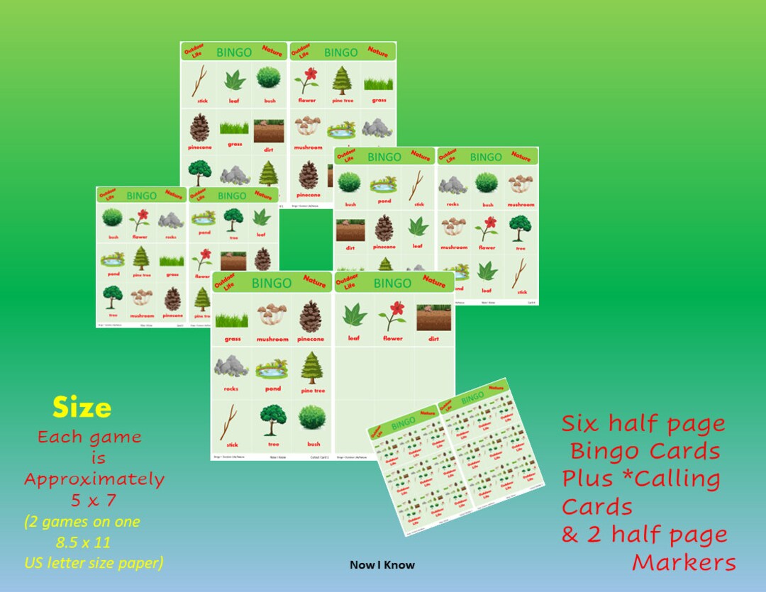 Bingo Game Outdoor Life Nature Trees, Flowers, Sticks, Child Daycare ...