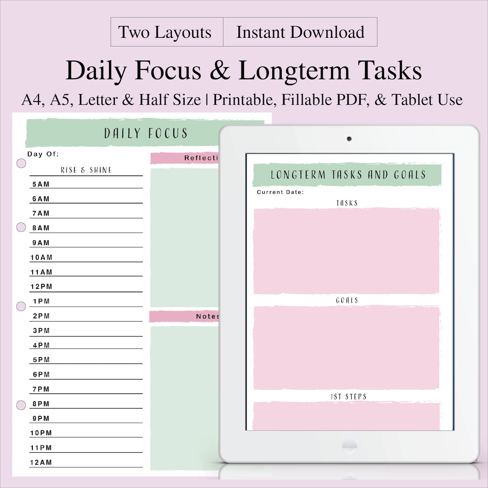 Daily Focus Goals List, to Do Printable, Simple Tasks List Template ...