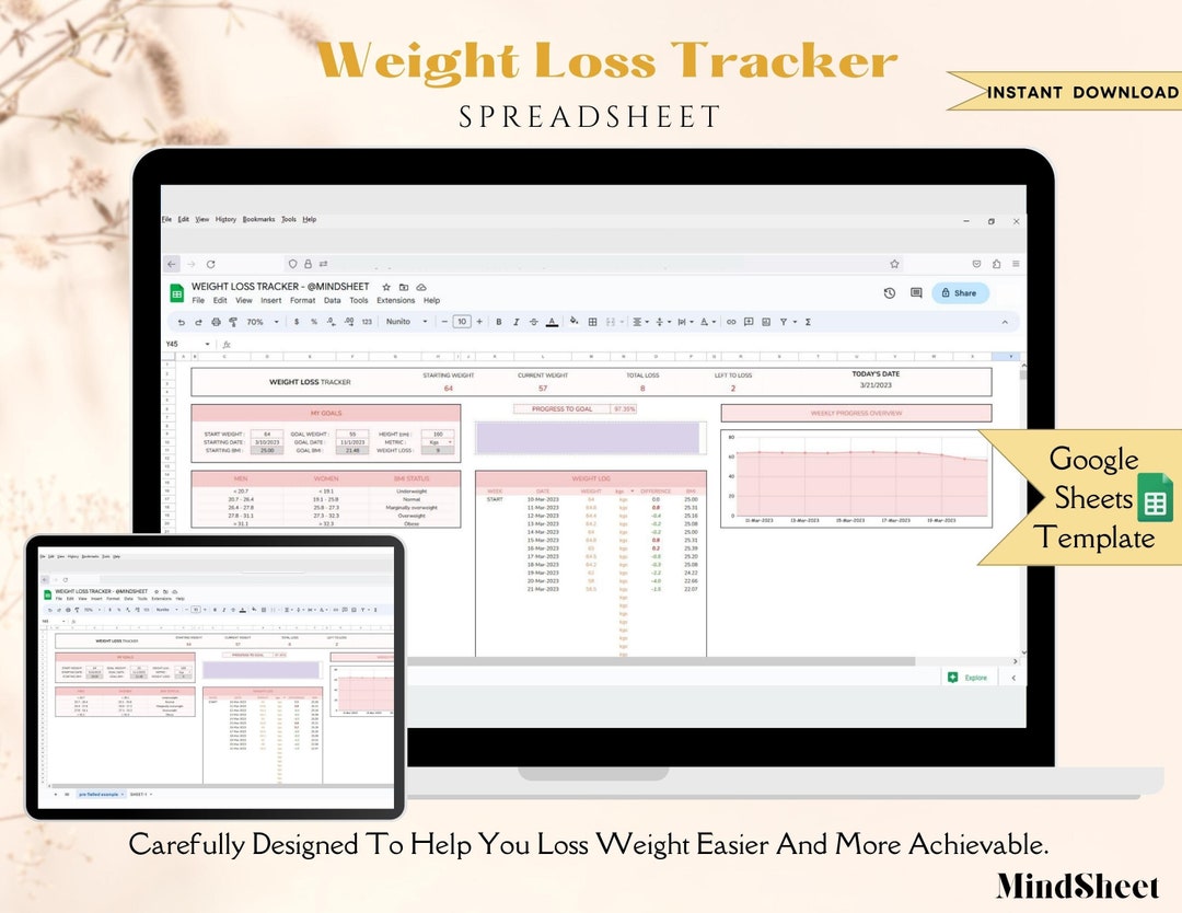 Weight Loss Tracker Google Sheets Template Weight Tracker Spreadsheet ...