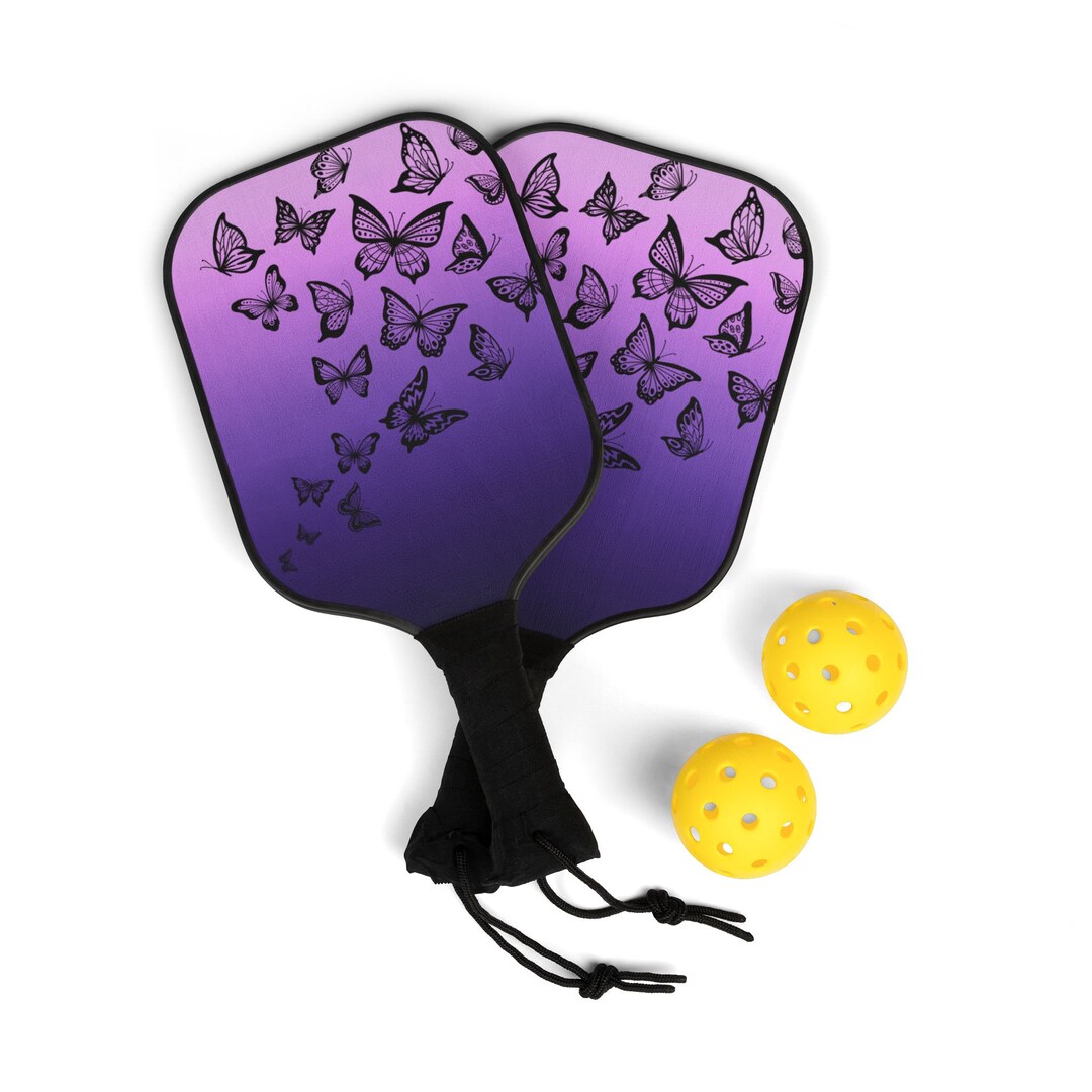 Purple and Butterflies Pickleball Set: Cute Pickleball Kit Wood Paddles ...