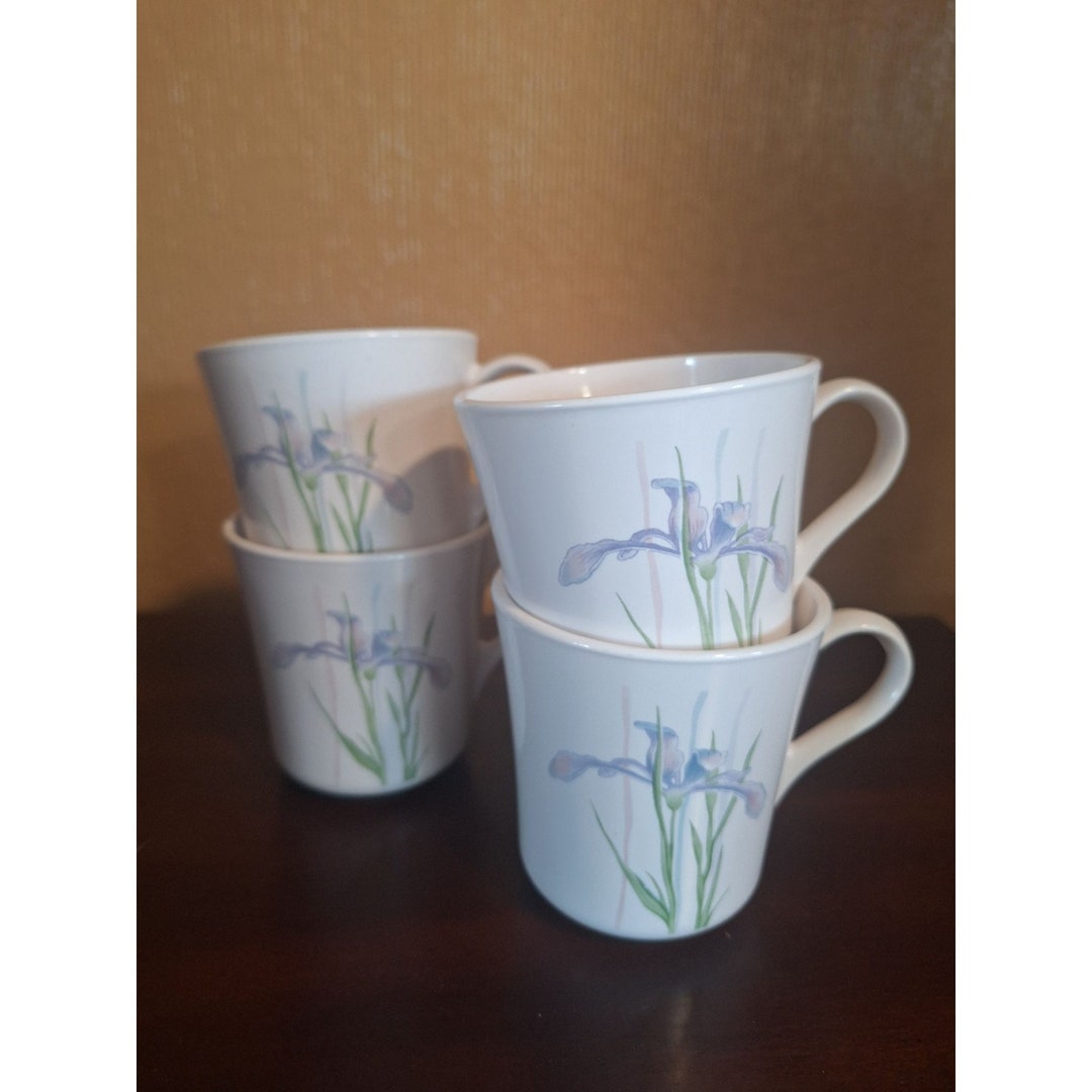 Set of 4 Corning Shadow Iris corelle Purple Flowers 3-B-8 Mug Crafted ...