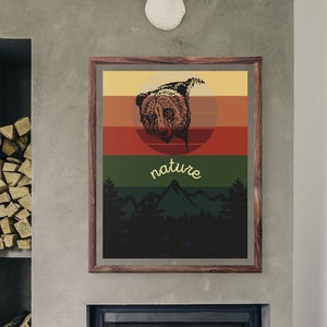 Retro Nature Poster, Old School Colors, Big Bear Mountain, Minimalist ...