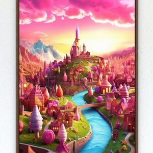Candy Land Poster, Fantasy World Art, Sweet Paradise Print, Magical ...