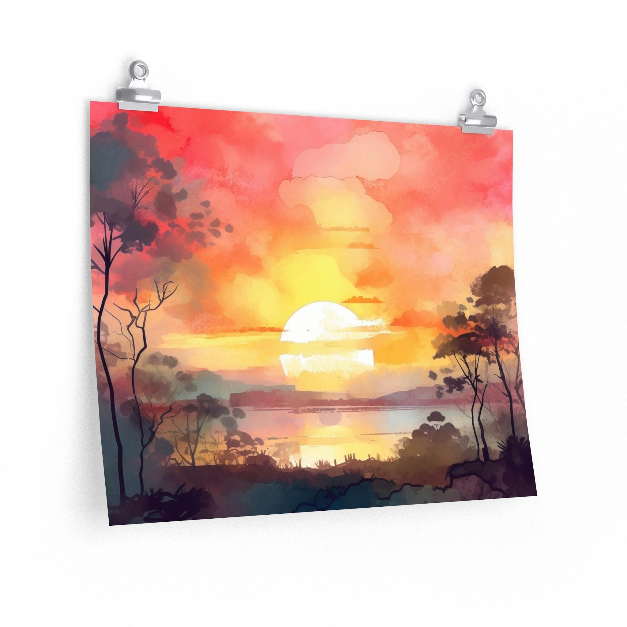 Water Color Sunset Poster, Watercolor Painting, Soft Colored Print ...