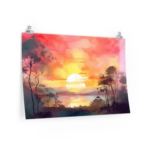 Water Color Sunset Poster, Watercolor Painting, Soft Colored Print ...