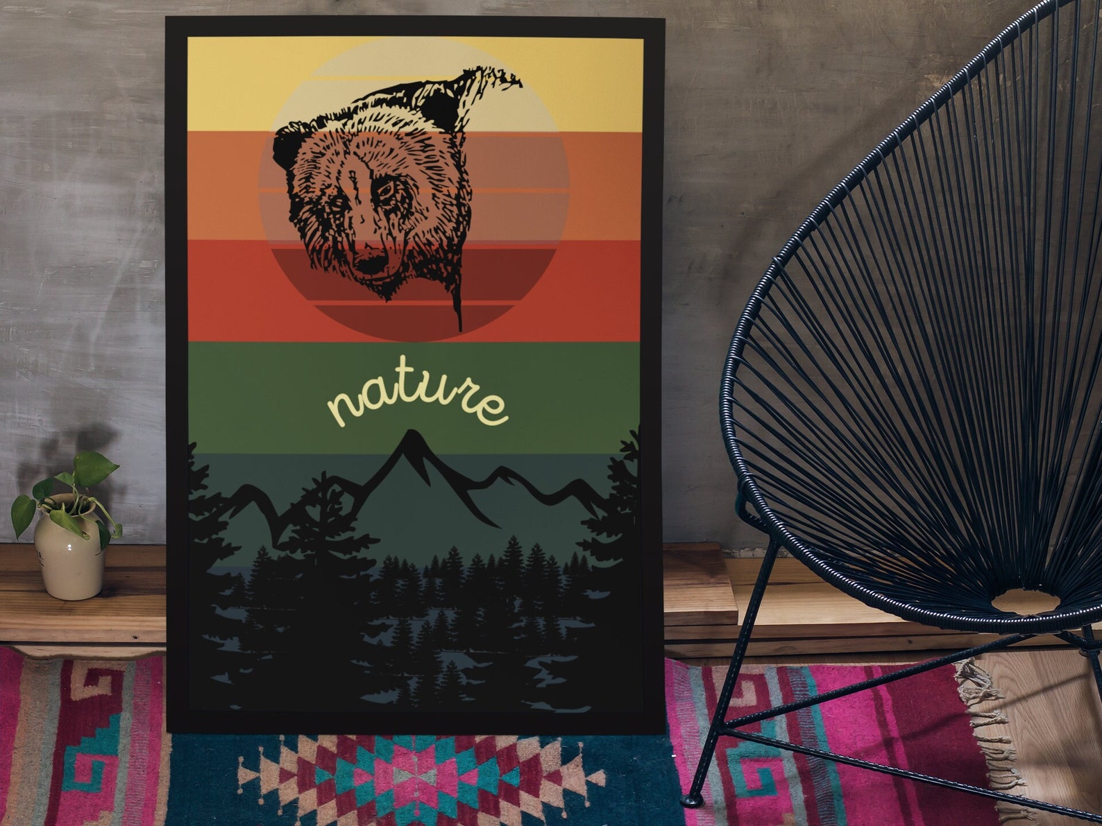Retro Nature Poster, Old School Colors, Big Bear Mountain, Minimalist ...