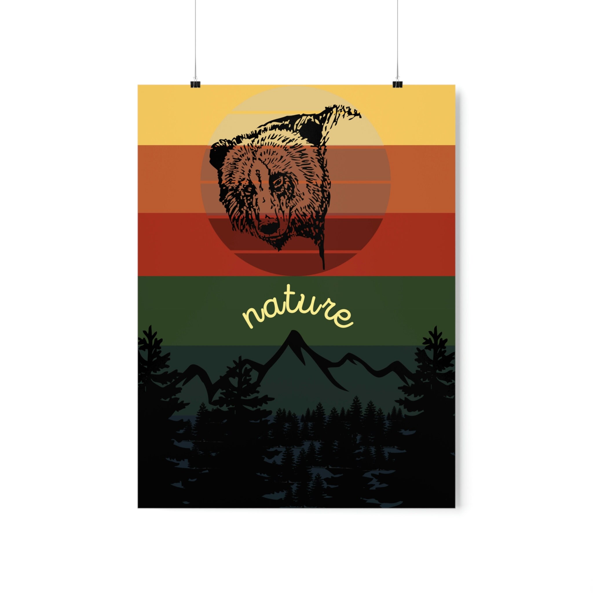 Retro Nature Poster, Old School Colors, Big Bear Mountain, Minimalist ...