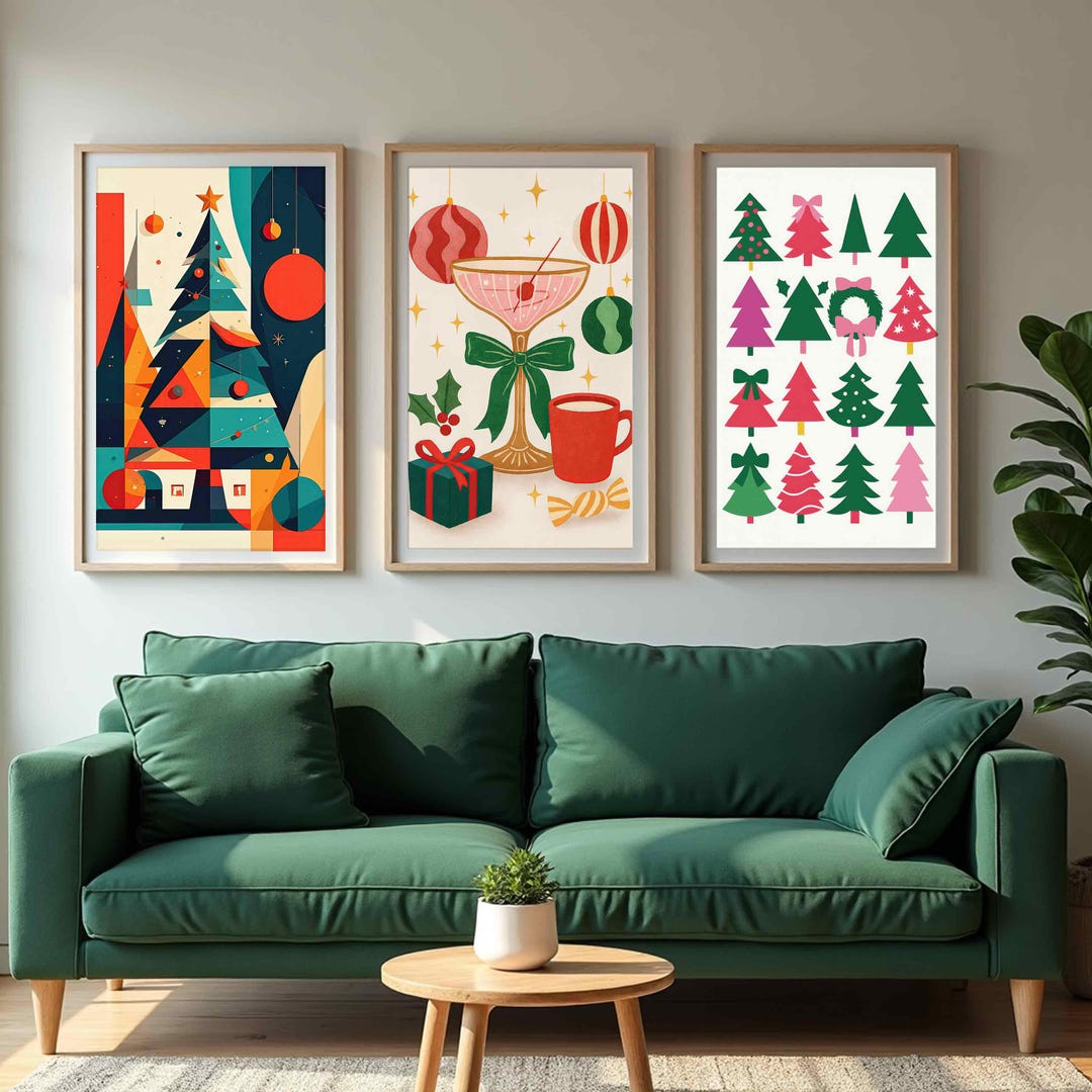 Christmas Wall Art Bundle • 3 Modern Retro Holiday Prints • Digital ...