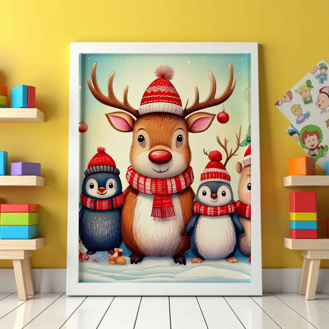 Vintage Christmas Wall Art • Reindeer & Penguins (digital Download) - Etsy