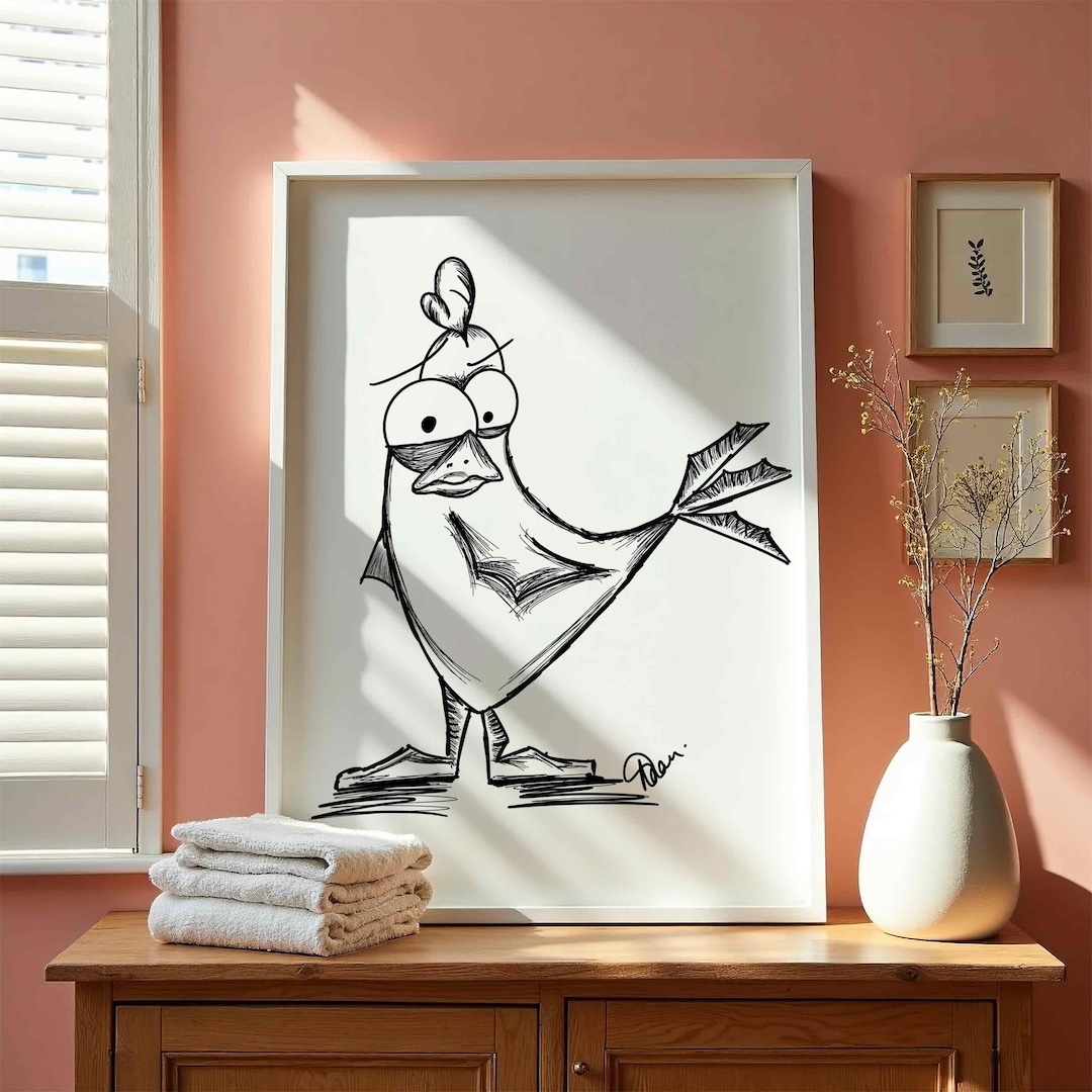 Confused Chicken Print | Funny Cartoon Bird Wall Art (digital Download ...