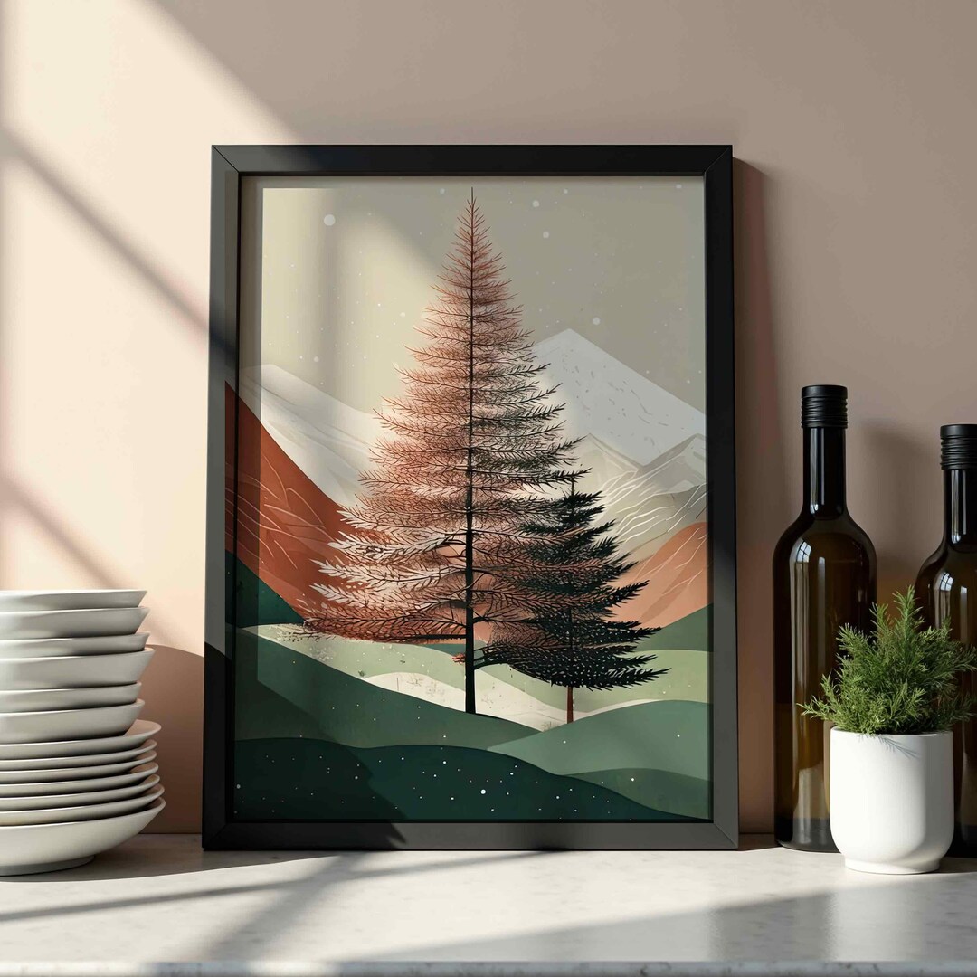 Vintage Scandinavian Tree 6 Christmas Wall Art Printable, Whimsical ...