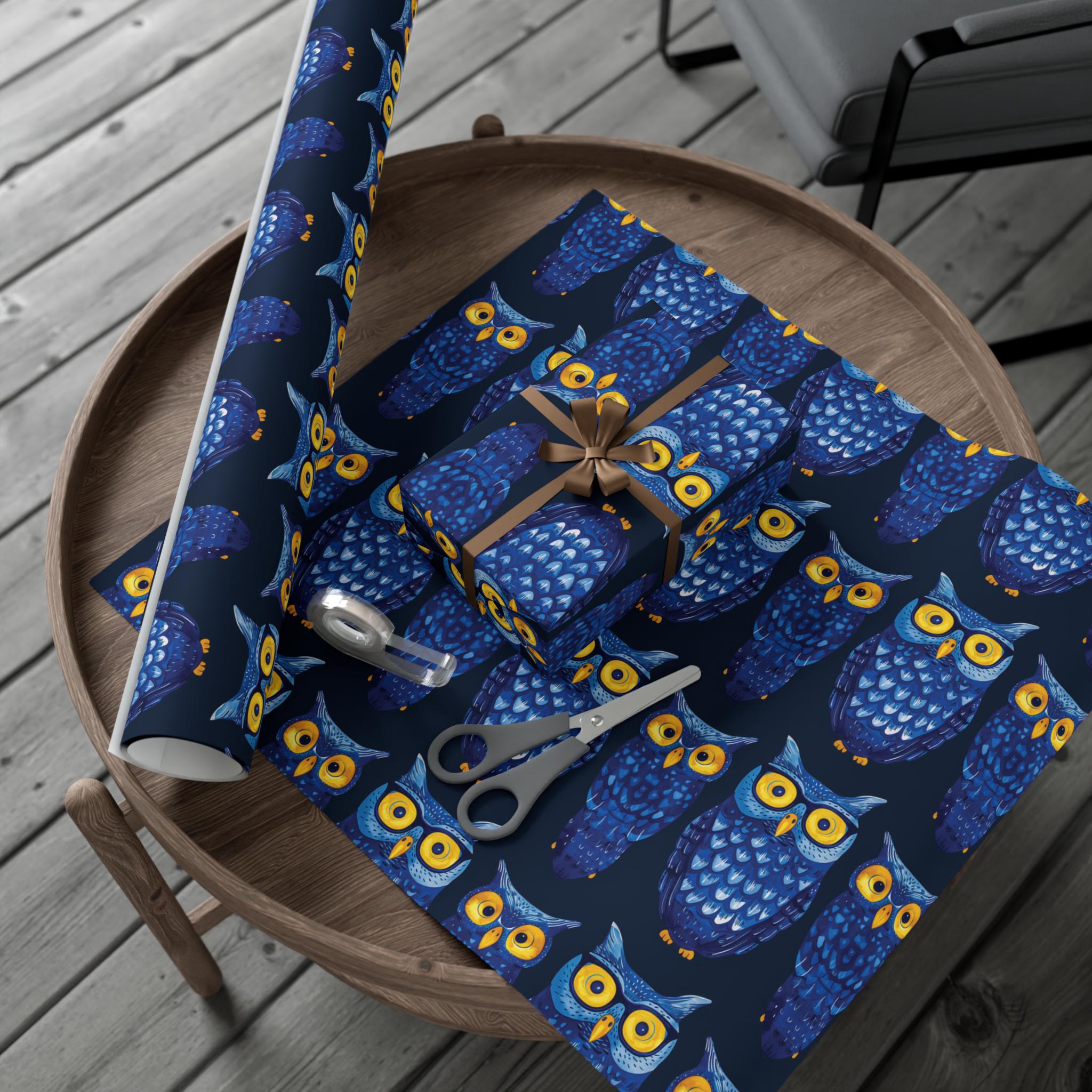 Owl Gift Wrapping Paper Ecofriendly Wrapping Paper Owl Gift Wrap Blue ...