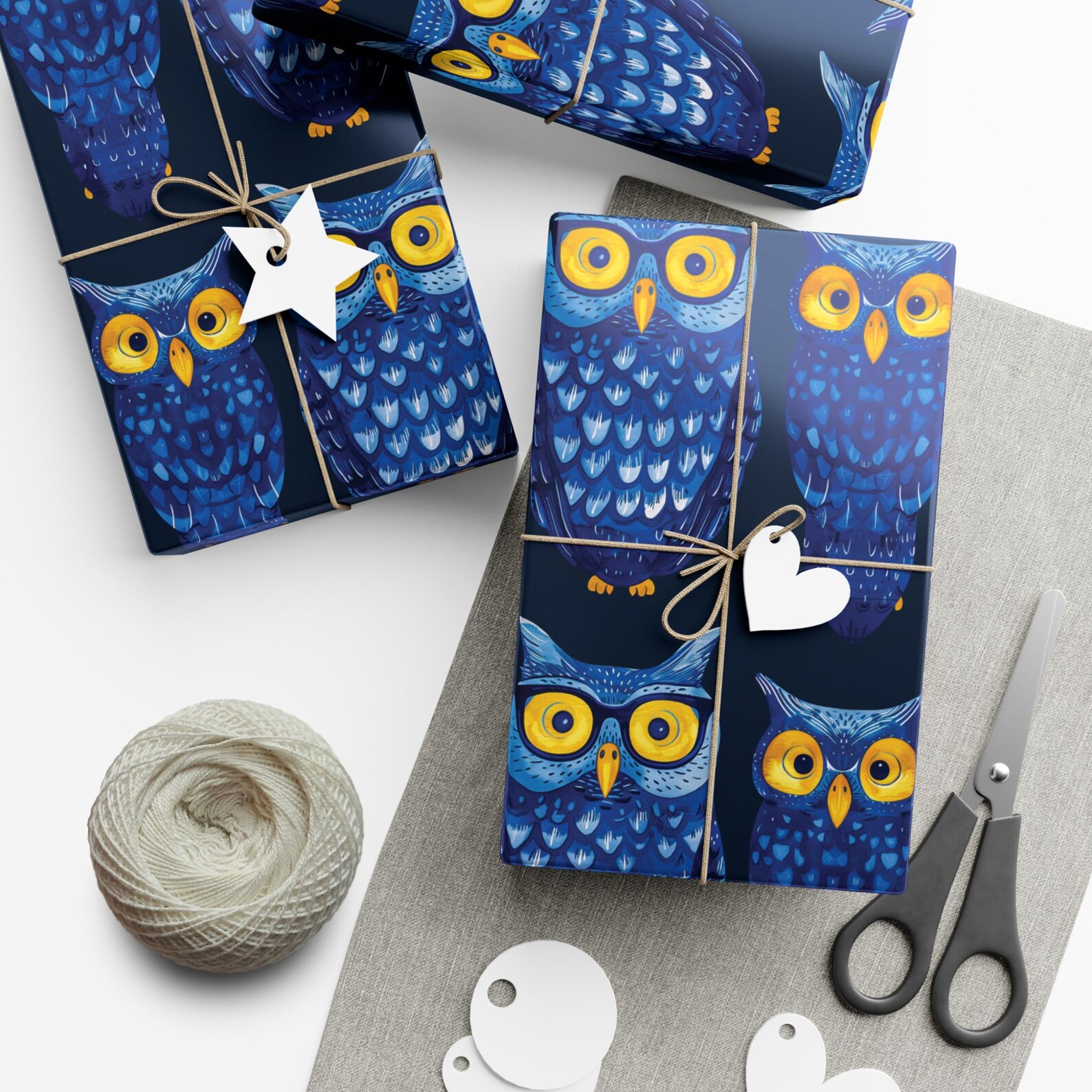 Owl Gift Wrapping Paper Ecofriendly Wrapping Paper Owl Gift Wrap Blue ...