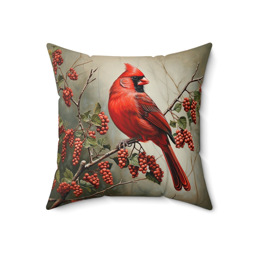 Watercolor Cardinal Art on Polyester Square Pillow, Christmas Cardinal ...