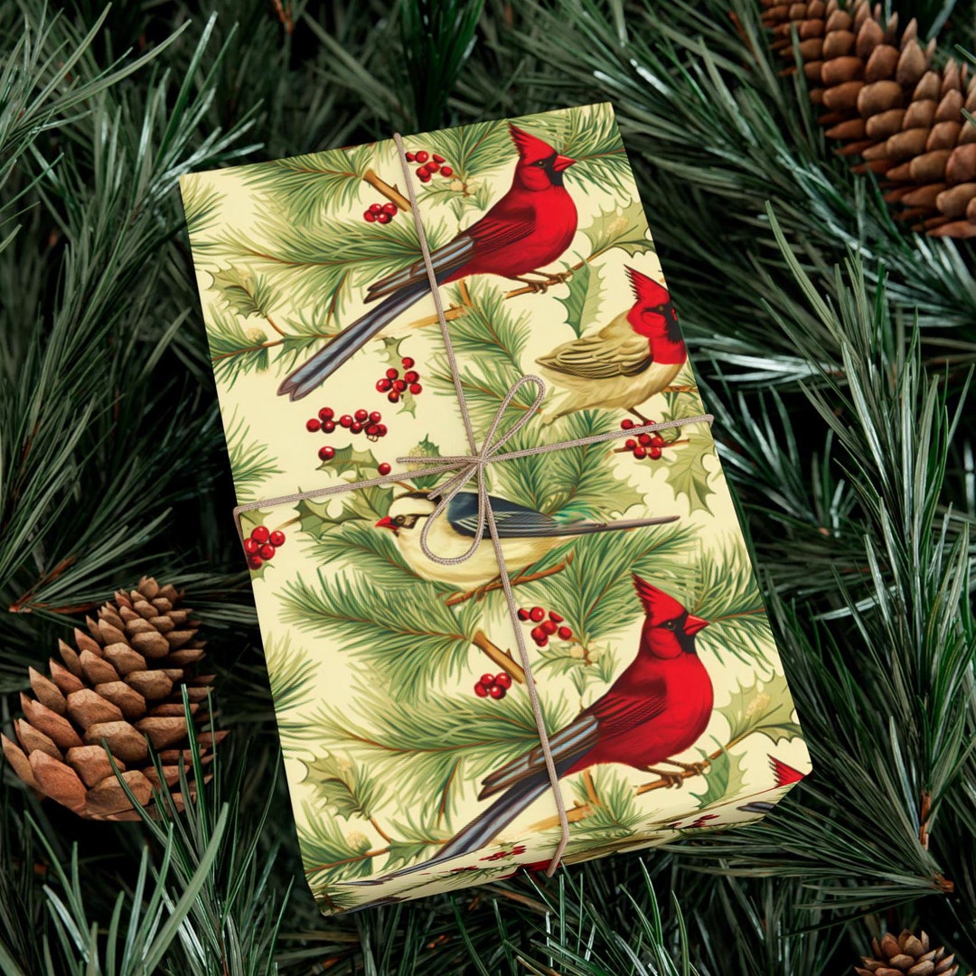 Vintage Cardinal Christmas Wrapping Paper, Cardinal Gift Wrap ...