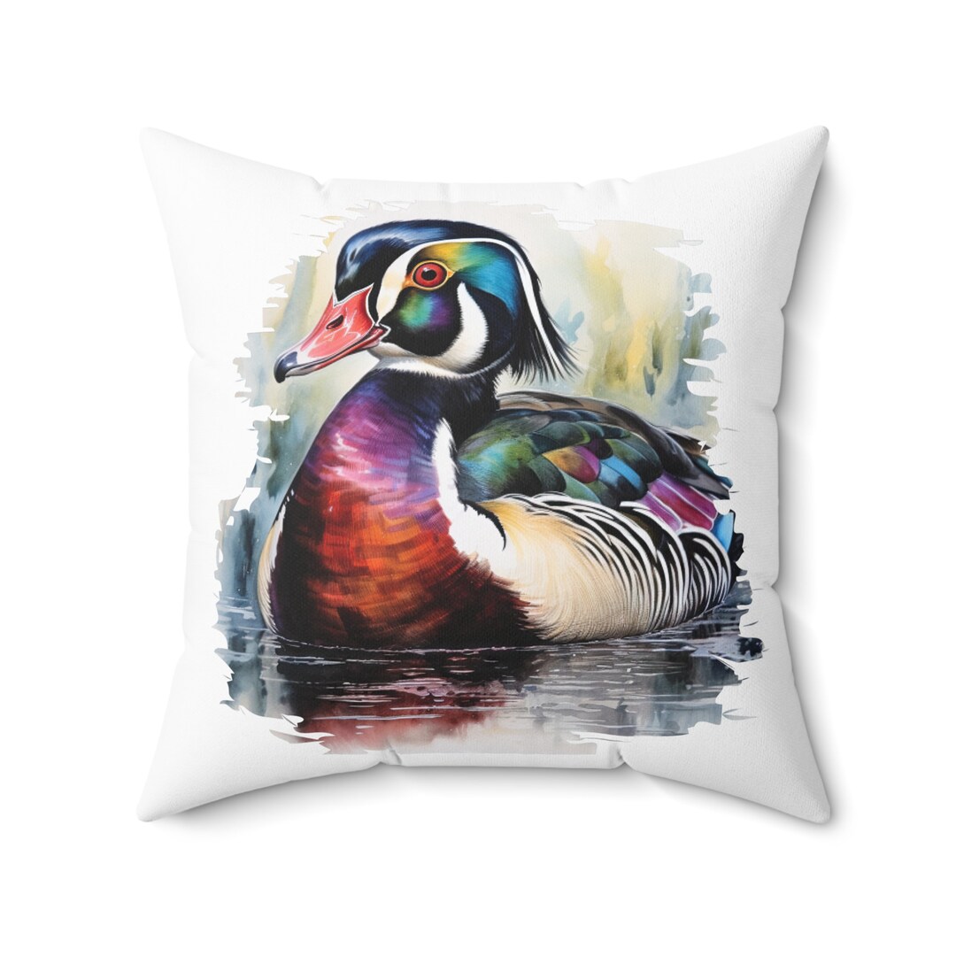 Gorgeous Wood Duck Watercolor Couch Pillow, Duck Throw Pillow, Lodge ...