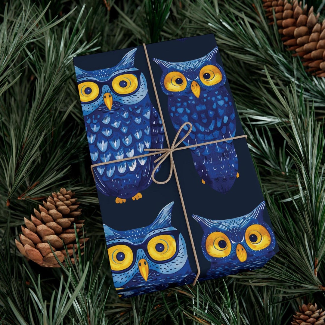Owl Gift Wrapping Paper Ecofriendly Wrapping Paper Owl Gift Wrap Blue ...