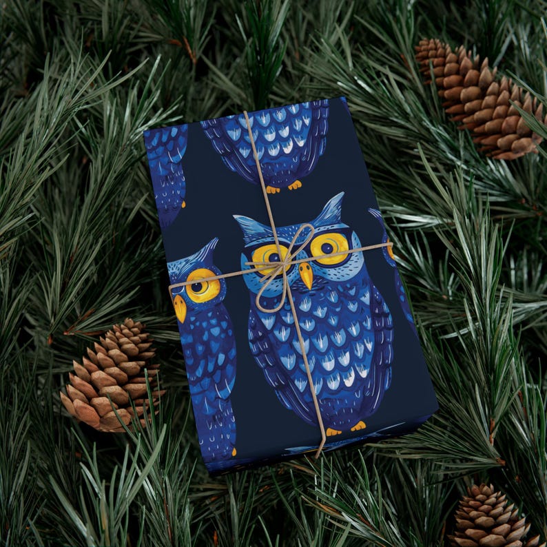 Owl Gift Wrapping Paper Ecofriendly Wrapping Paper Owl Gift Wrap Blue ...