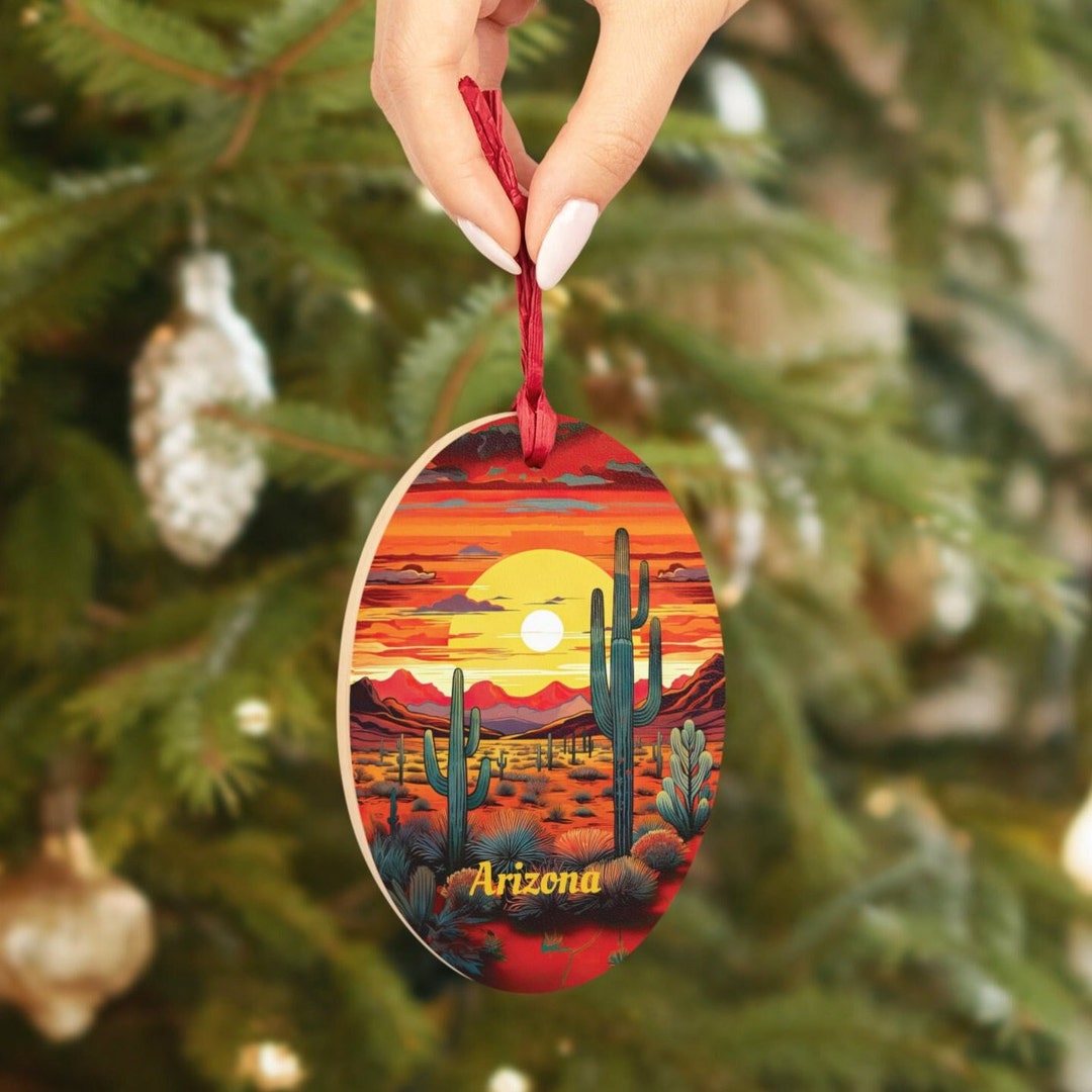 Arizona Christmas Ornament Wooden Arizona Ornament Saguaros and Sunset ...