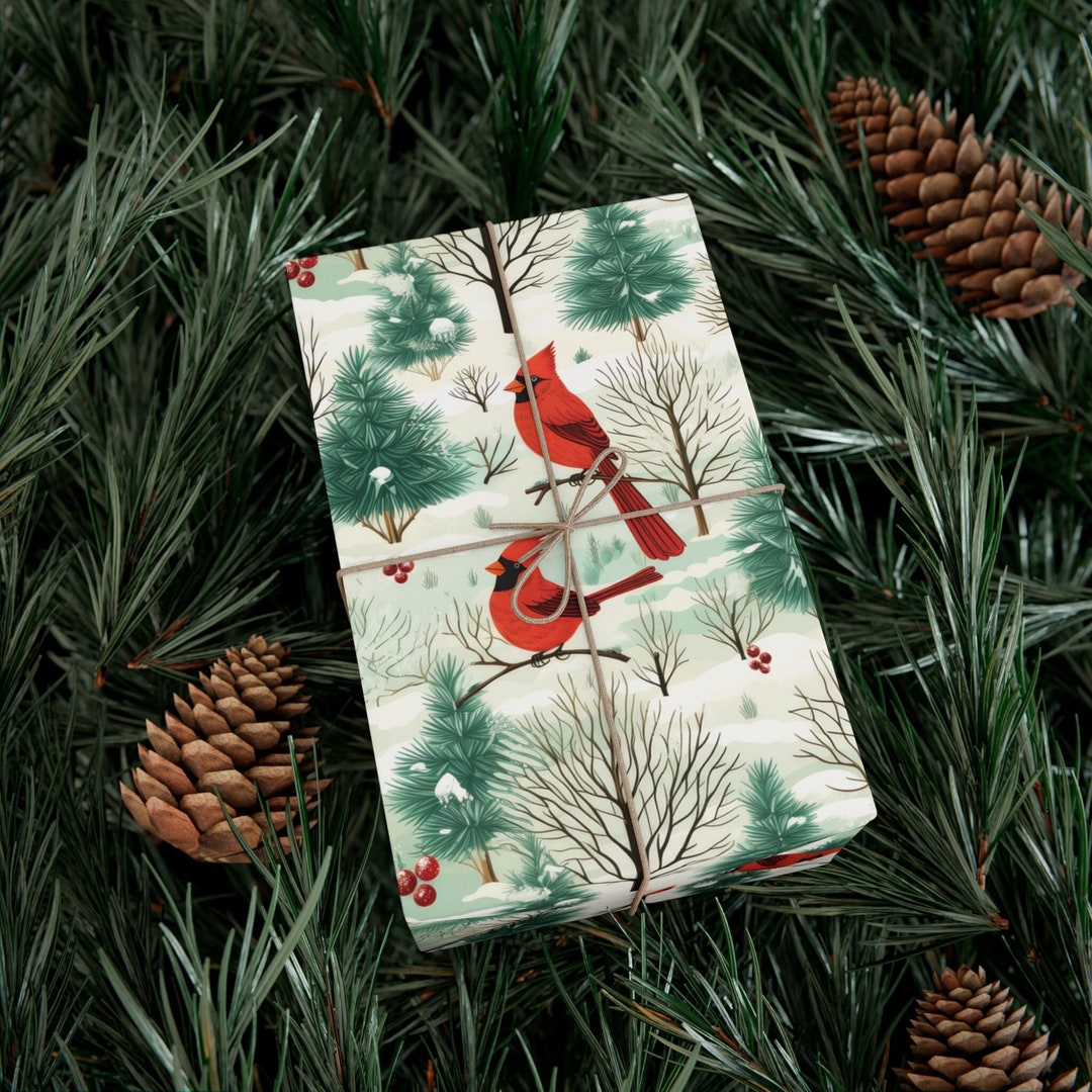 Cardinal Gift Wrapping Paper, Bird Christmas Paper, Ecofriendly ...