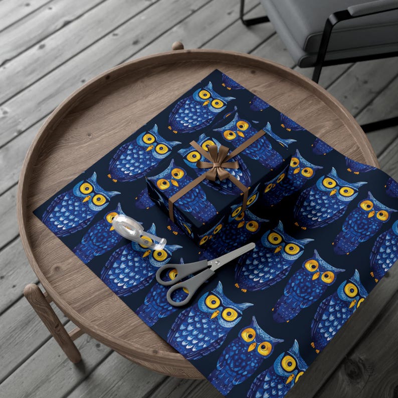 Owl Gift Wrapping Paper Ecofriendly Wrapping Paper Owl Gift Wrap Blue ...