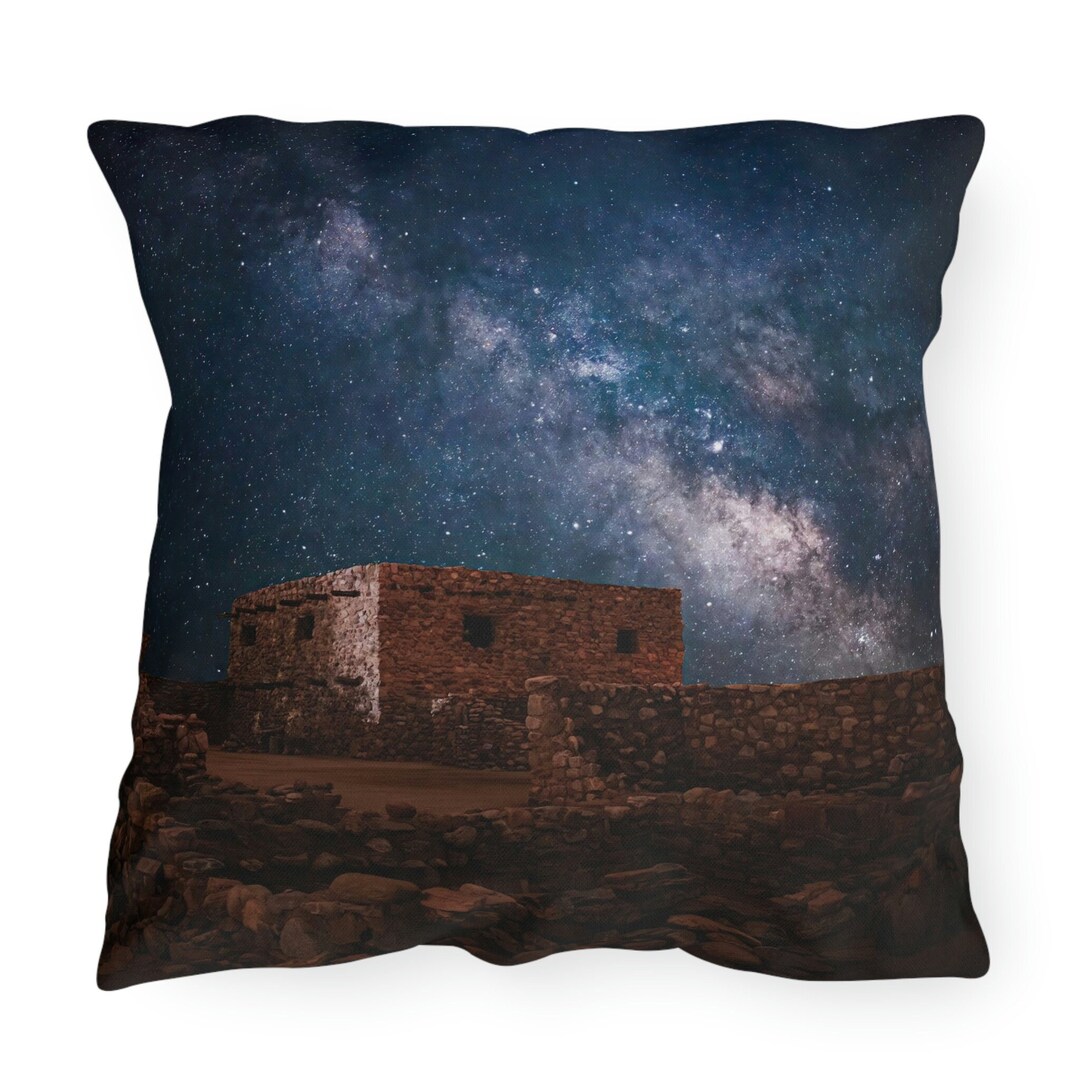 Milky Way Over Besh-ba-gowah Indian Ruin Outdoor Pillow-gift for Indian ...