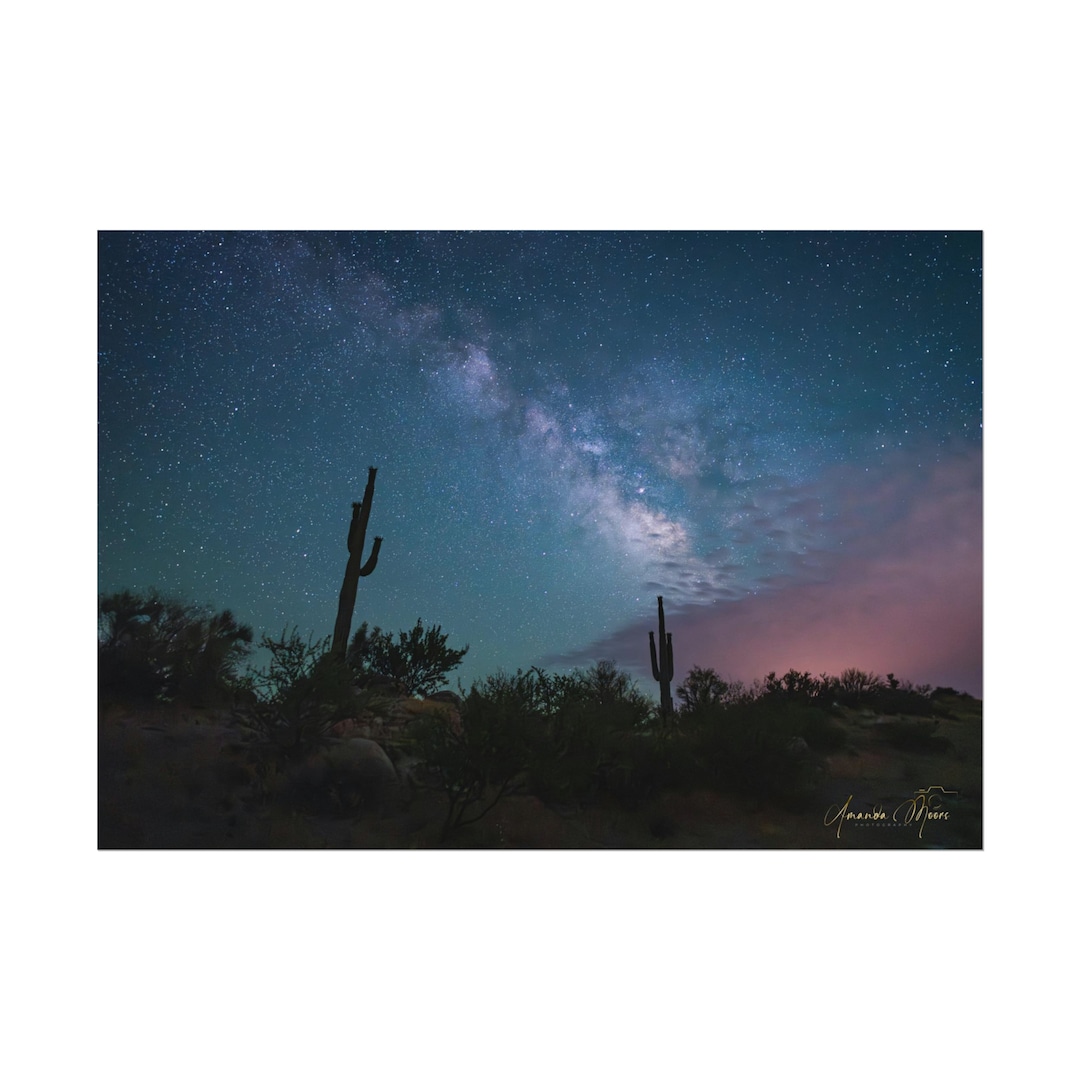 Saguaro Cactus and Milky Way Poster, Night Sky Print, Arizona Night Sky ...