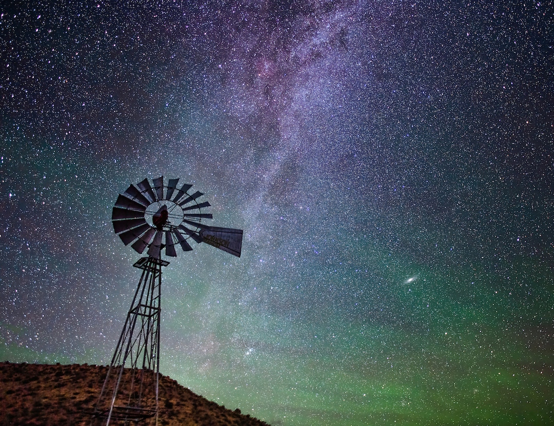 Windmill With the Milky Way Andromeda Galaxy Natural Air Glow Photo ...