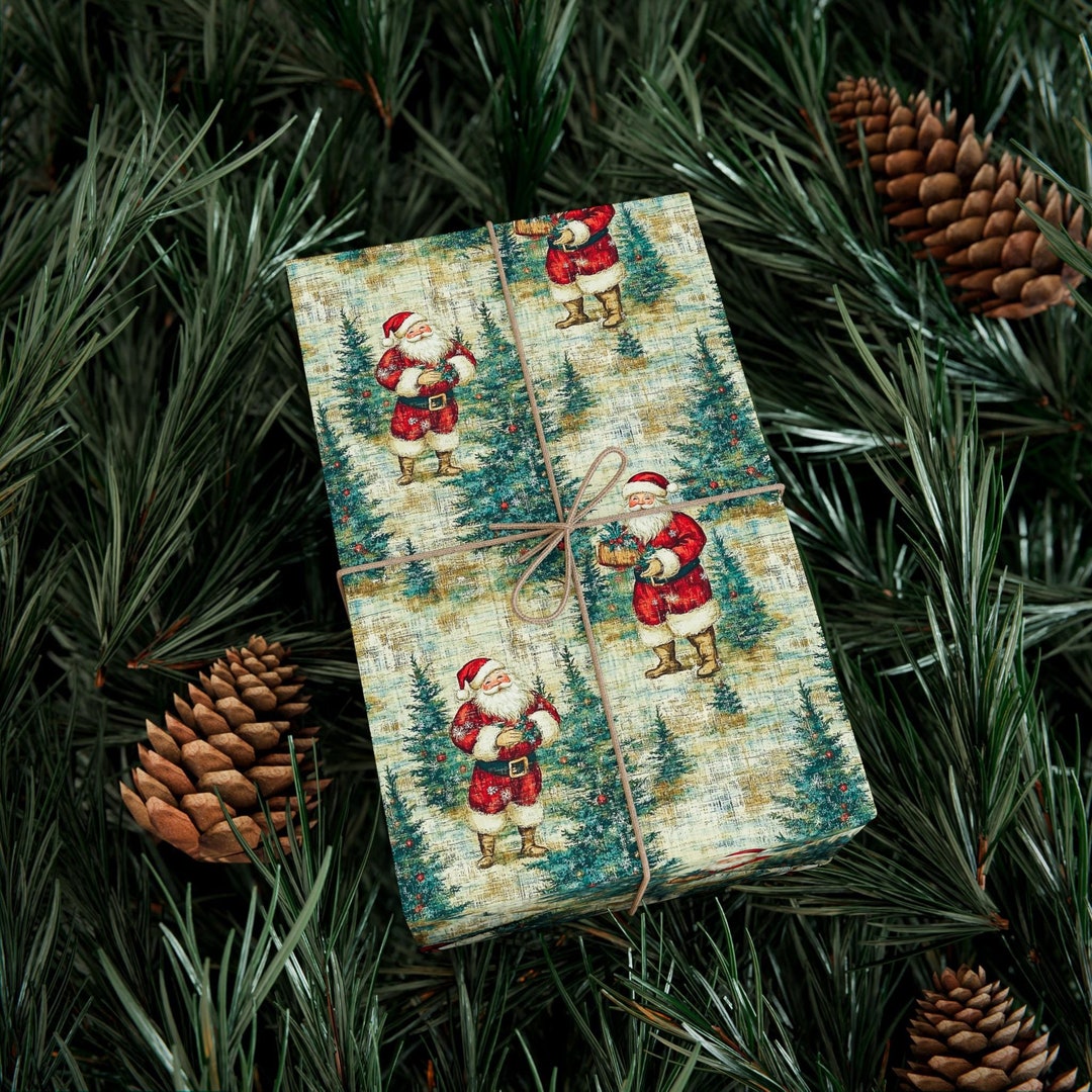 Vintage Santa Claus Christmas Wrapping Paper, Old Fashioned Gift Wrap ...