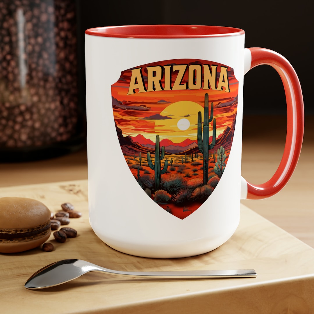 Arizona Sunrise and Saguaro Cactus Two-tone Coffee Mug, 15oz Ceramic ...