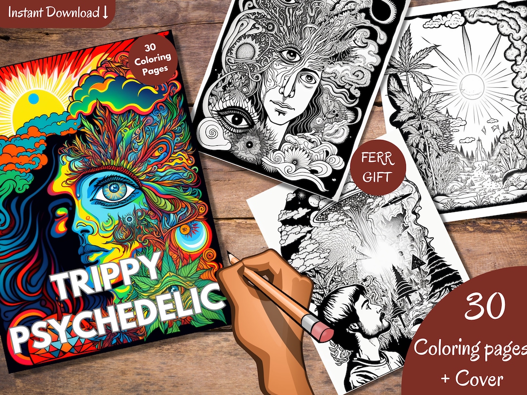 Grayscale Trippy Psychedelic Coloring Book Set 1 | 30 Printable Adult ...