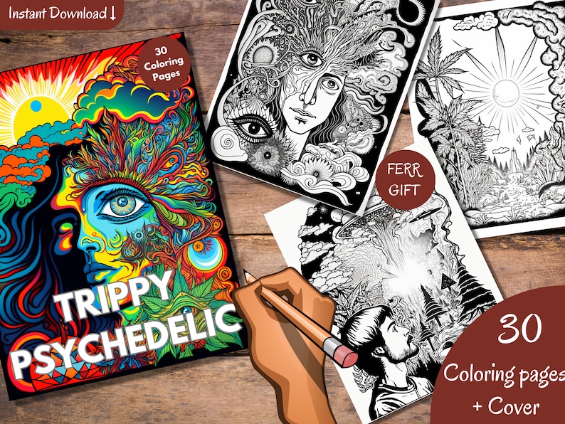 Grayscale Trippy Psychedelic Coloring Book Set 1 | 30 Printable Adult ...
