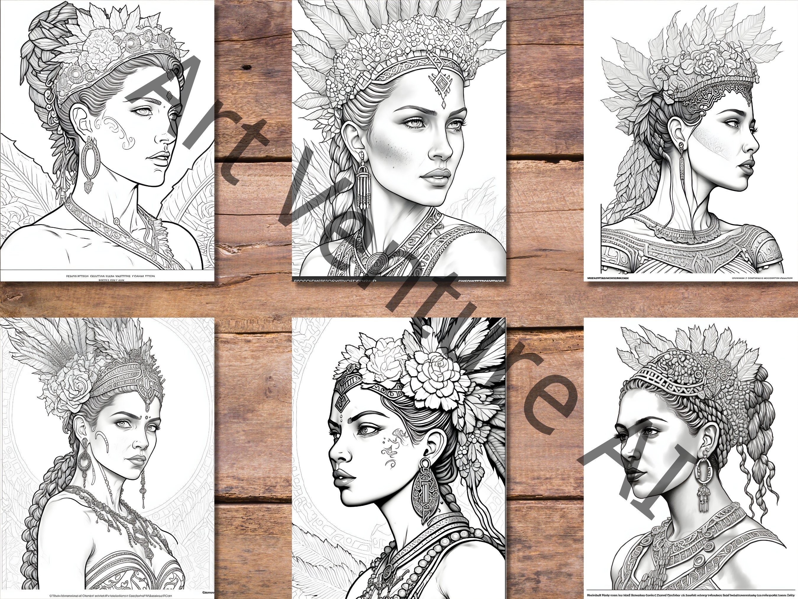 Grayscale Aztec Queen Coloring Book Set 1 | 30 Printable Adult Coloring ...