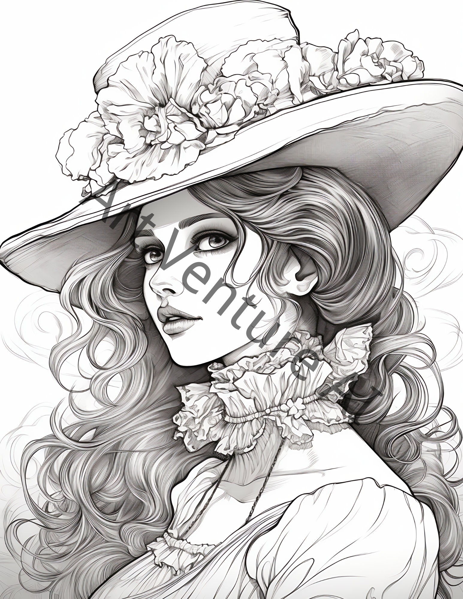 Grayscale Victorian Woman Coloring Book for Adults 30 Printable Adult ...