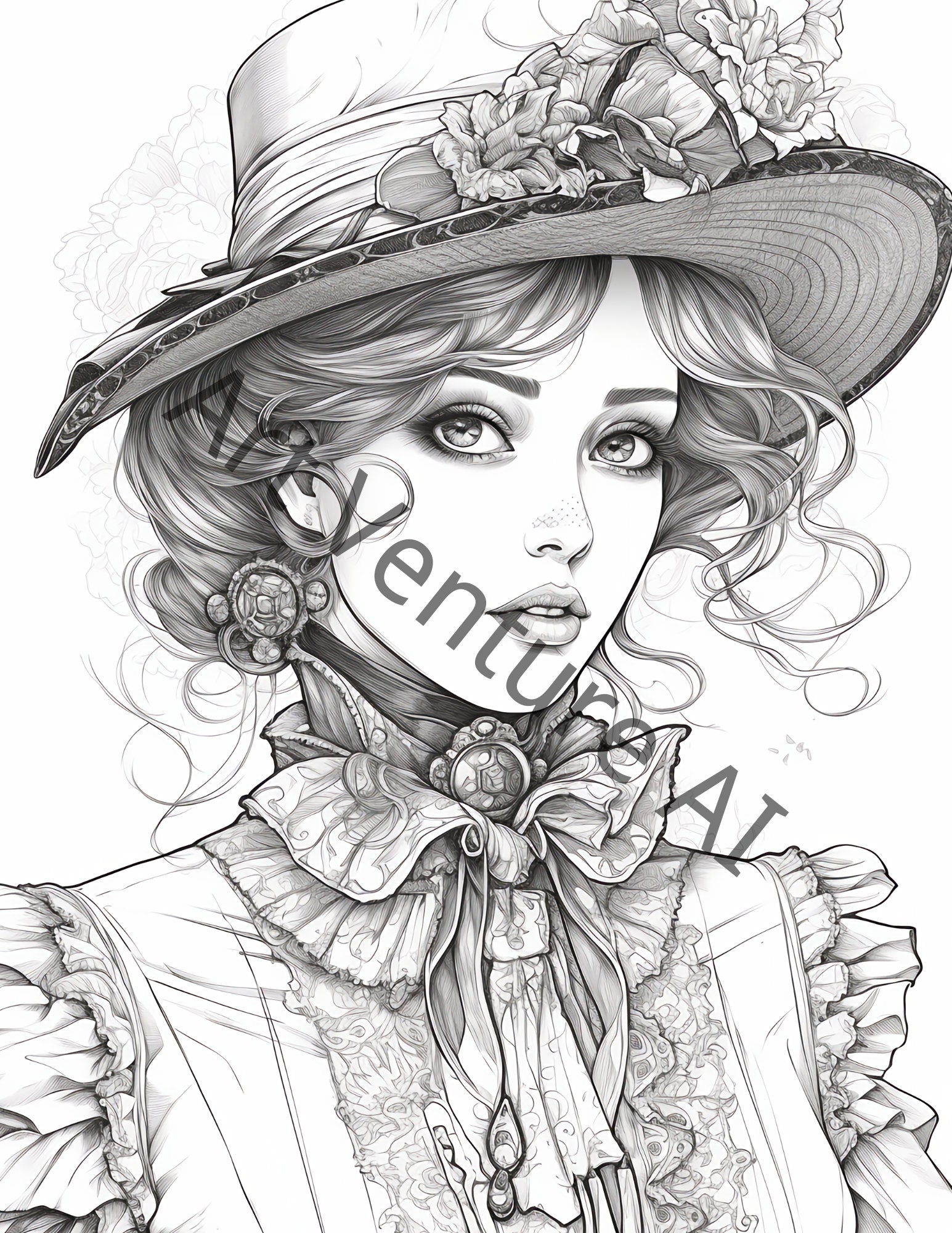 Grayscale Victorian Woman Coloring Book for Adults 30 Printable Adult ...