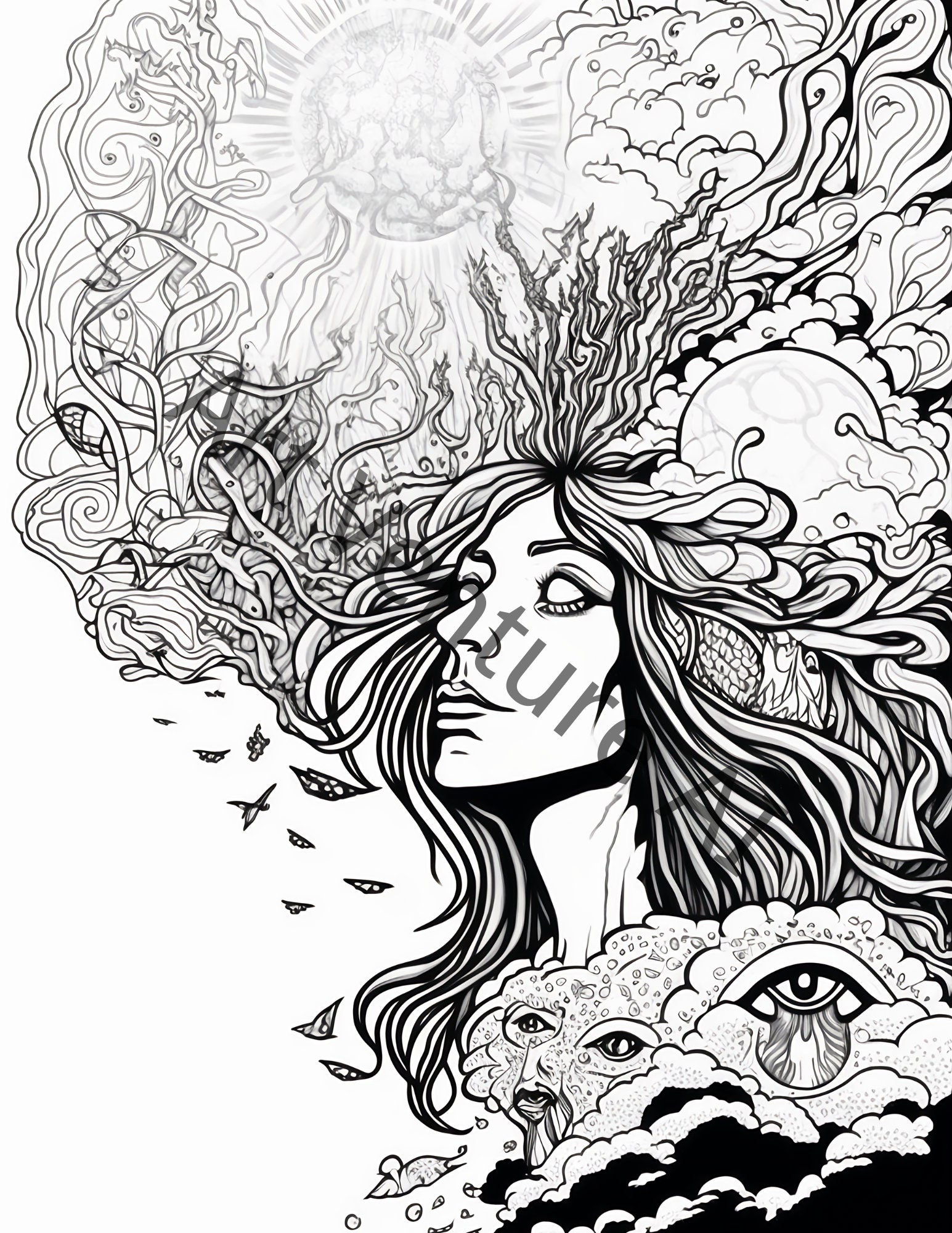 Grayscale Trippy Psychedelic Coloring Book Set 1 | 30 Printable Adult ...